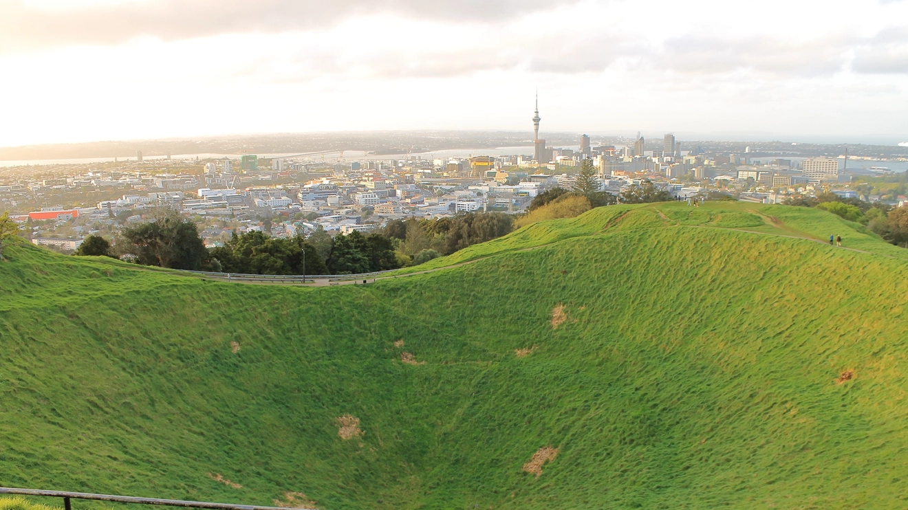 View of Auckland, New Zealand, seen from the top of Mount Eden. Image ...